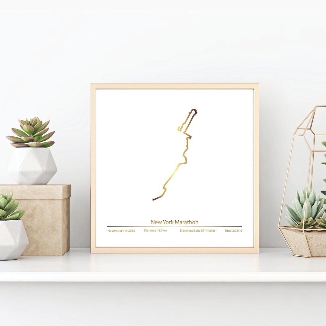 Personalised Race Marathon Route Map Gold Framed Print - Etsy