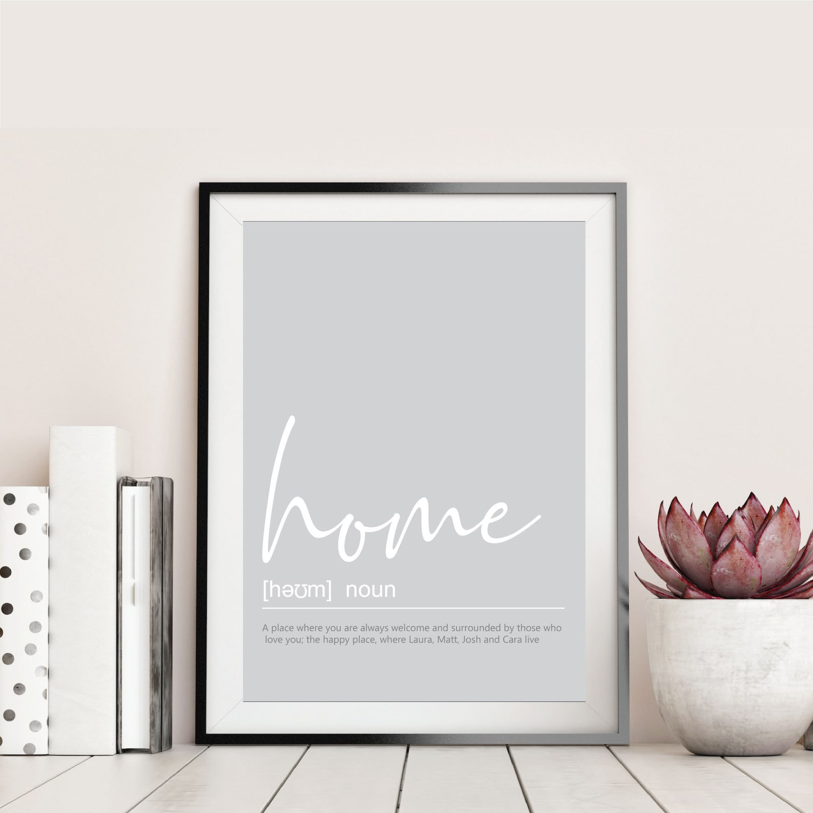 Personalised Home Dictionary Definition New Home Grey Framed Print ...