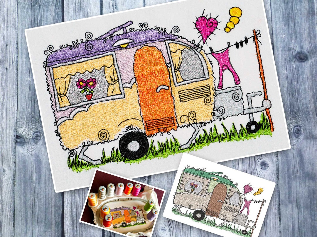 Embroidery File Caravan, Happy Caravan, Funny Caravan, Embroidery File ...
