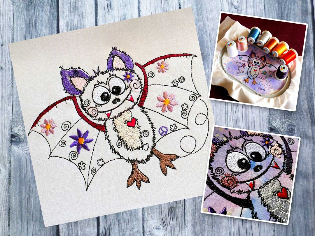 Embroidery File Hippie Bat, Embroidery Design Bat, Sewing Painting ...
