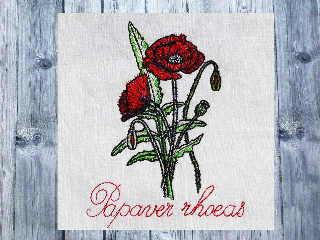 Embroidery File Botany, Embroidery Design Flower, Embroidery File Poppy ...