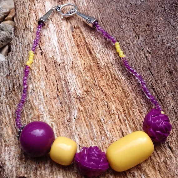 Bright choker flower choker fun jewellery upcycled jewelry | Etsy