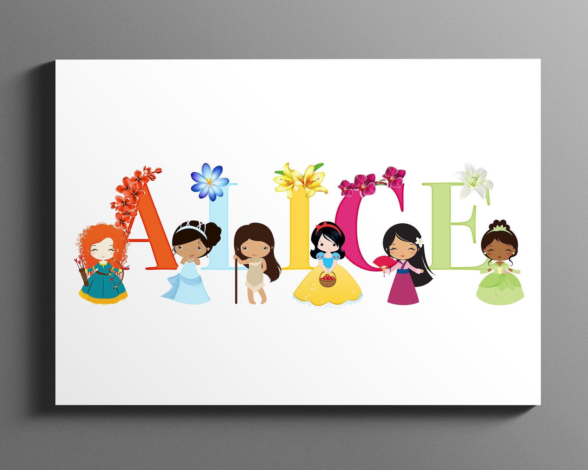Disney Princess Printable Art / Personalized Disney Name Art / | Etsy