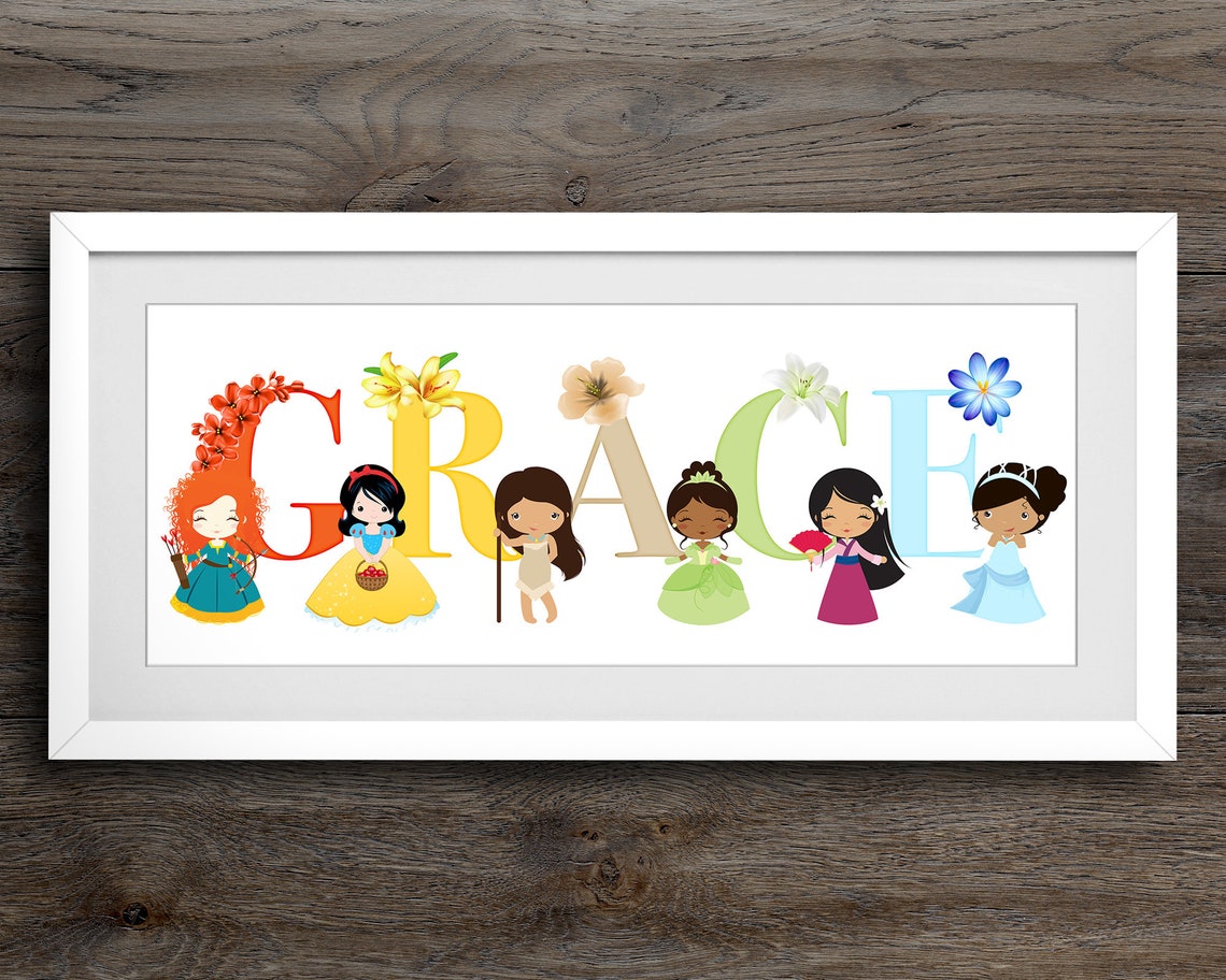 Disney Princess Printable Art / Personalized Disney Name Art / | Etsy