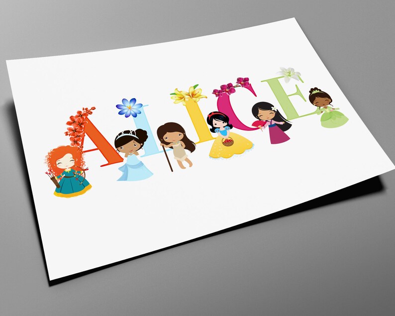 Disney Princess Printable Art / Personalized Disney Name Art / | Etsy