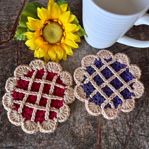 Crocheted Pie Coasters Set of 2: Cherry, Blueberry, Raspberry, Apple ...