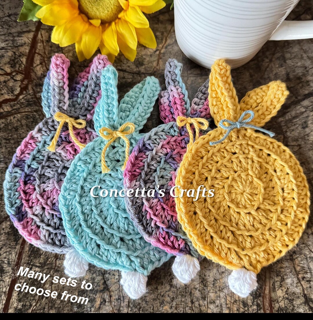 Crocheted Easter Bunny Coasters: Set of 4 Cotton Yarn Coasters - Etsy