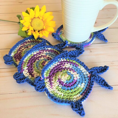 Crochet Turtle Coaster Set of 4 Tropical Turtle Coasters - Etsy