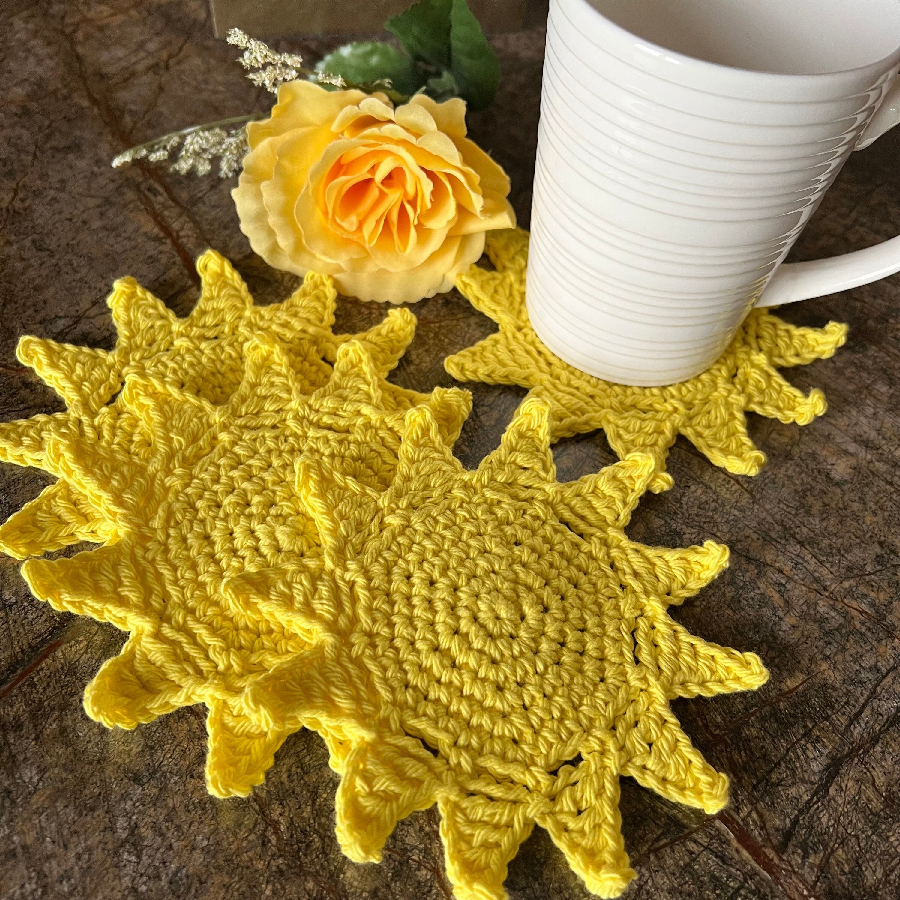 Crocheted Sun Coaster Set: Cotton Celestial Coasters, Set of 4 - Etsy