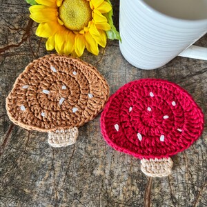 Crocheted Mushroom Coaster Set of 2, Toadstool Coaster, Cotton Coasters ...