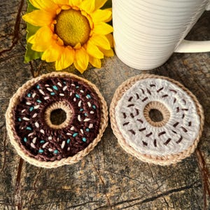 Crochet Donut Coasters Set of 2, Frosted Doughnuts, Crocheted Coasters ...