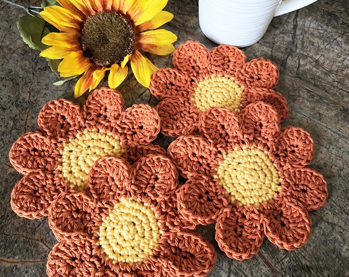 Daisy Coasters Set of 4 Flower Coasters Unique Gifts Cotton - Etsy