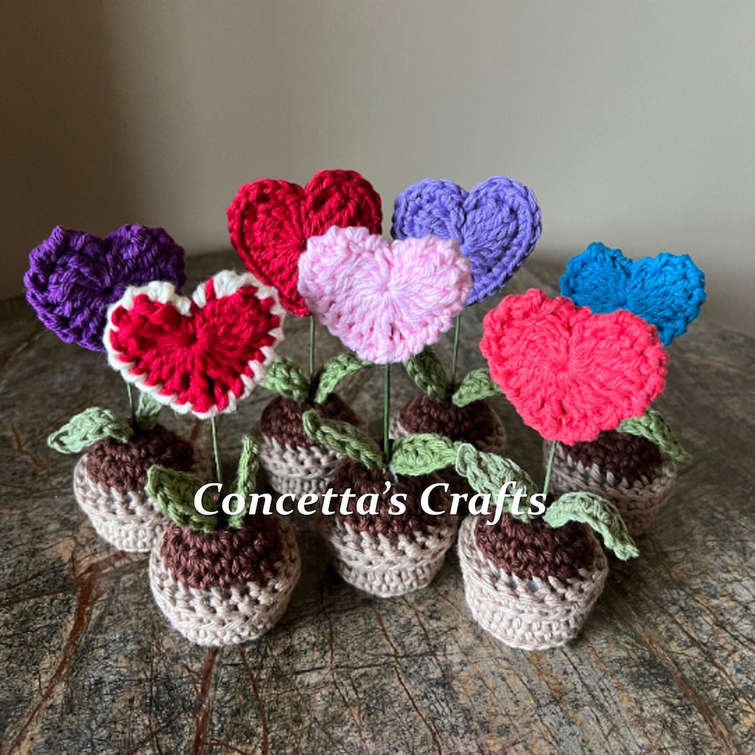 Crocheted Heart in a Pot, Crochet Heart, Valentine's Heart in a Pot ...