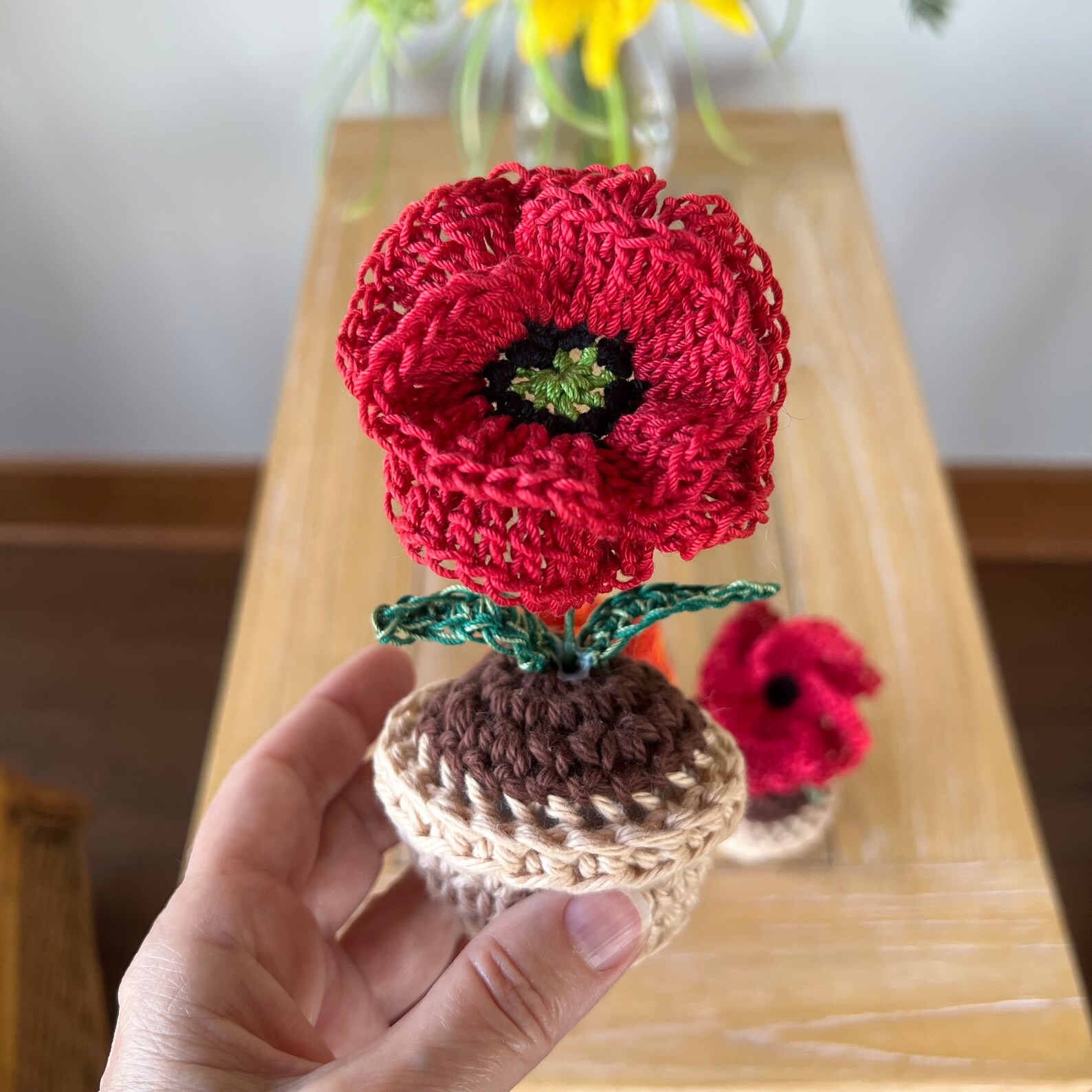 Mini Poppy in a Pot Crochet Poppy Crocheted Poppy and Vase - Etsy