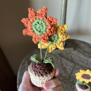 Mini Double Sunflower & Pot, Crochet Amigurumi Sunflower, Crocheted ...