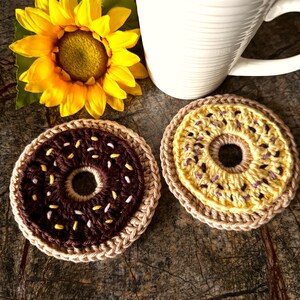 Crochet Donut Coasters Set of 2, Frosted Doughnuts, Crocheted Coasters ...