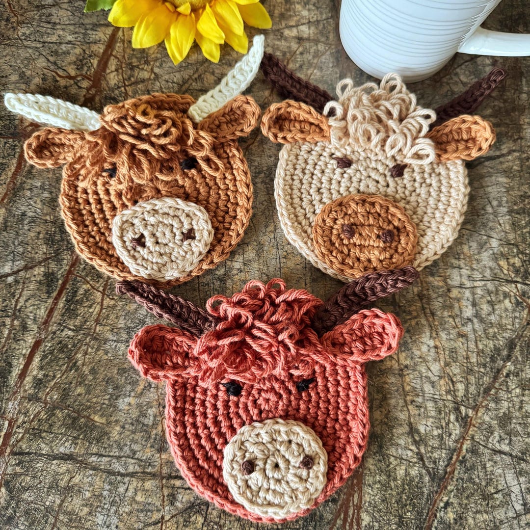Crocheted Highland Cow Coaster: Rustic Farmhouse Decor - Etsy
