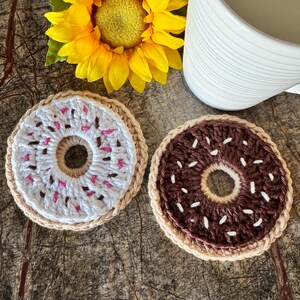 Crochet Donut Coasters Set of 2, Frosted Doughnuts, Crocheted Coasters ...