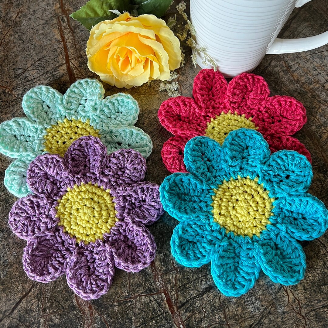 Daisy Coasters Set of 4 Flower Coasters Unique Gifts Cotton - Etsy