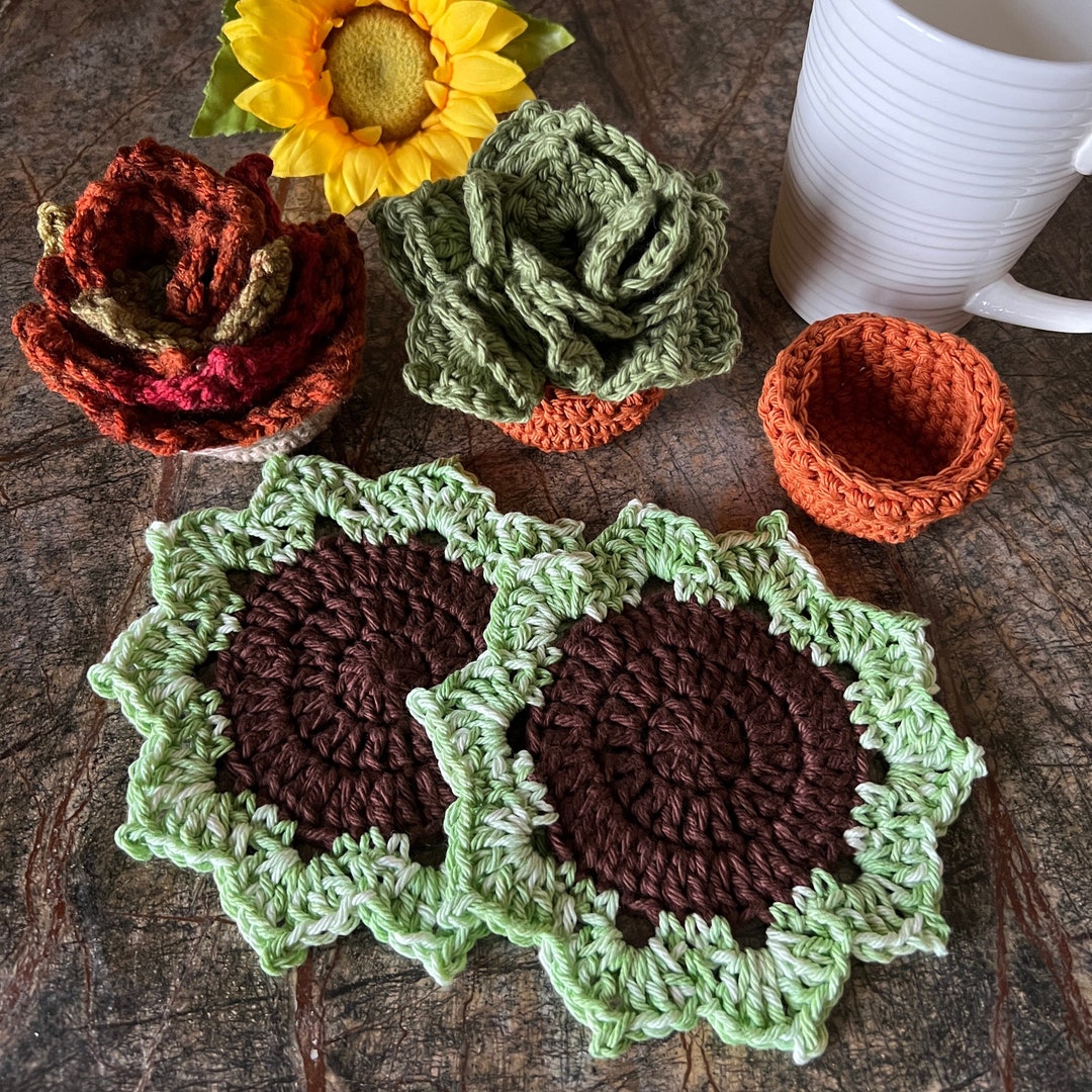 Succulent Coaster Set of 2, Cactus Coasters in a Pot, Crochet Succulent ...