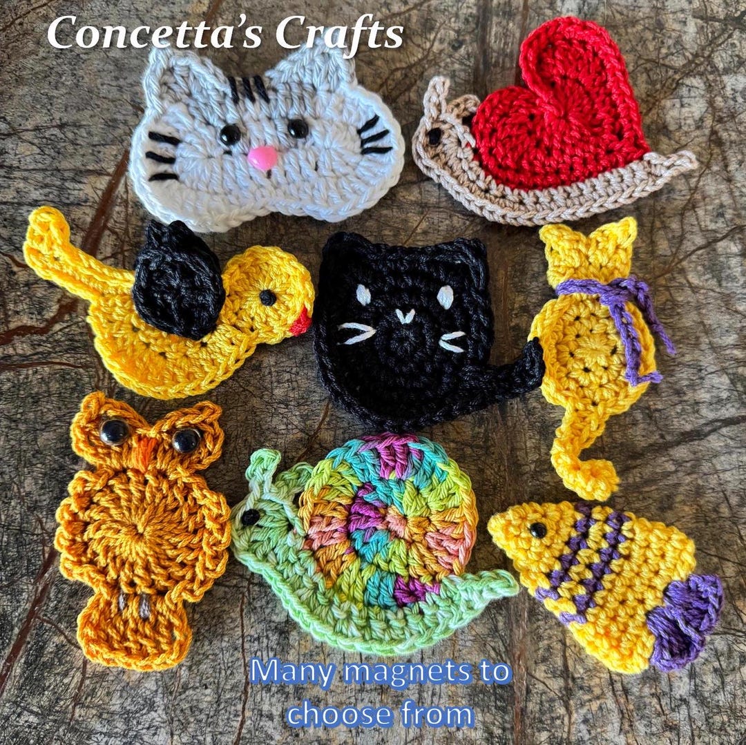 Crocheted Refrigerator Magnets, Fridge Magnets, Kitchen Decor, Assorted ...