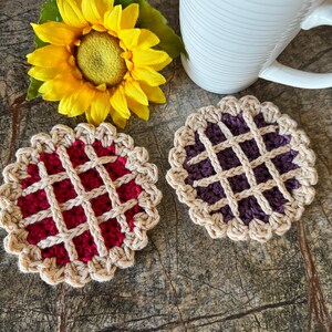 Crocheted Pie Coasters Set of 2: Cherry, Blueberry, Raspberry, Apple ...