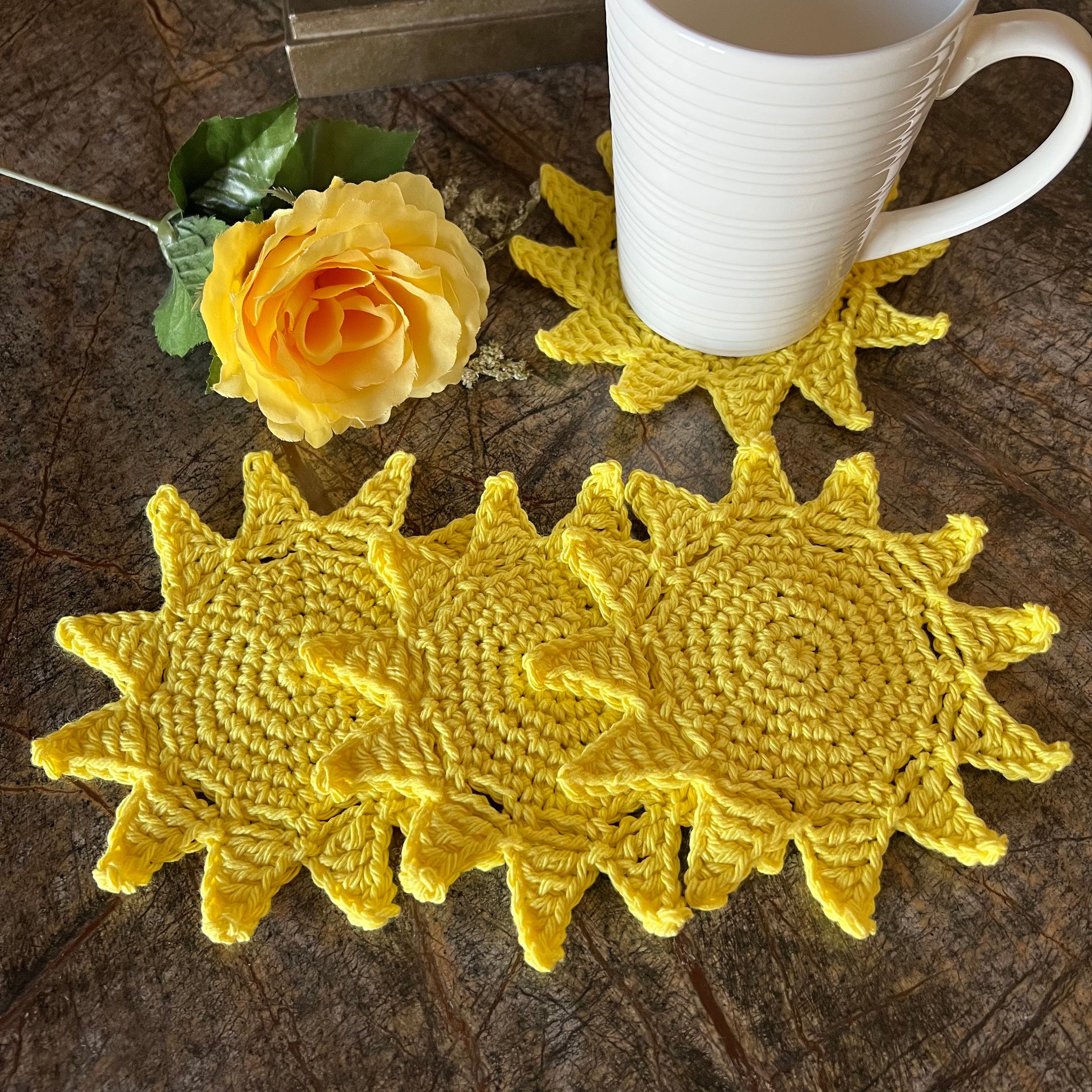 Crocheted Sun Coaster Set: Cotton Celestial Coasters, Set of 4 - Etsy