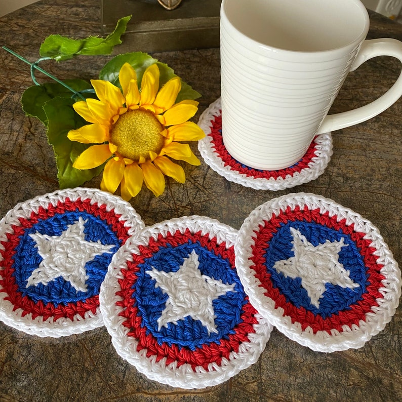 Crocheted Patriotic Coasters Set of 4 Coasters Captain - Etsy