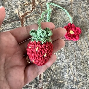 Crochet Strawberry Flower Car Mirror Hanging Decor - Etsy