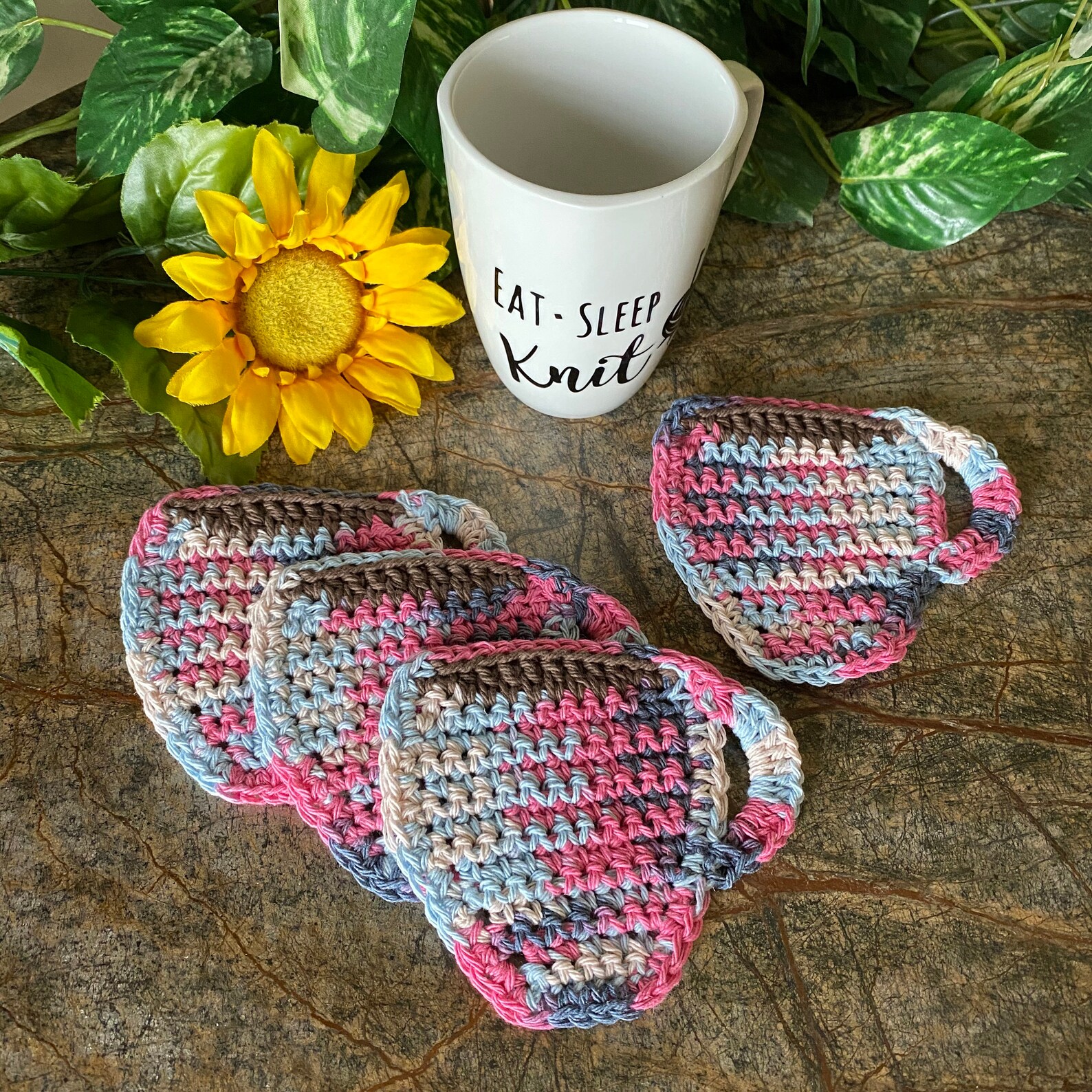 Crochet Cup Coasters Set of 4 Coffee Cup Coaster Crocheted | Etsy