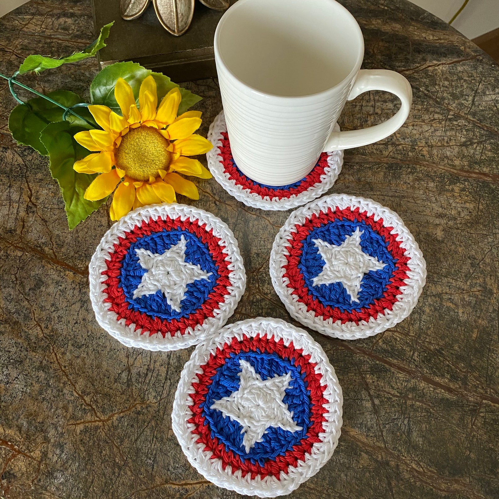 Crocheted Patriotic Coasters Set of 4 Coasters Captain - Etsy