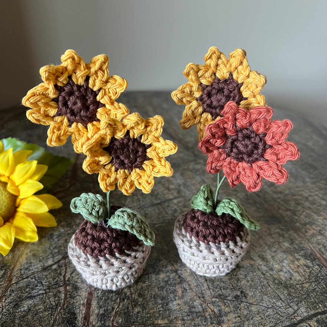 Mini Double Sunflower & Pot Crochet Amigurumi Sunflower - Etsy