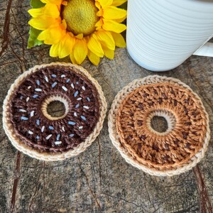 Crochet Donut Coasters Set of 2, Frosted Doughnuts, Crocheted Coasters ...