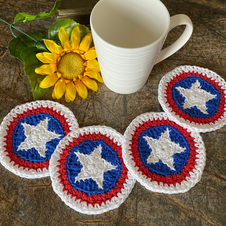 Crocheted Patriotic Coasters Set of 4 Coasters Captain - Etsy