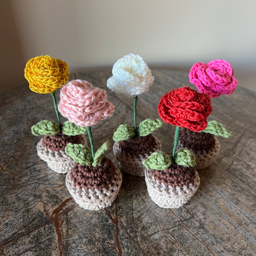 Mini Crocheted Rose & Pot Crochet Tea Rose Rose and Vase - Etsy
