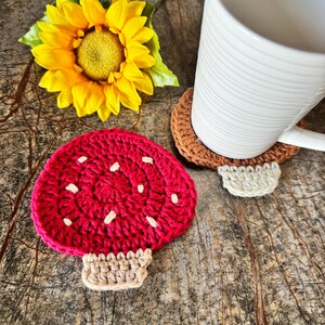 Crocheted Mushroom Coaster Set of 2, Toadstool Coaster, Cotton Coasters ...