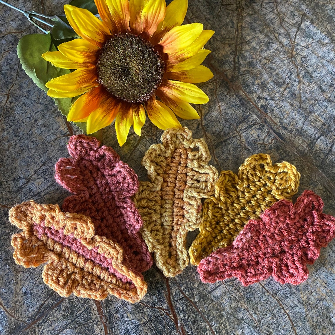 Crocheted Oak Leaf Set of 5 Autumn Decor Fall Decorating | Etsy