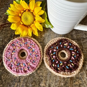 Crochet Donut Coasters Set of 2, Frosted Doughnuts, Crocheted Coasters ...