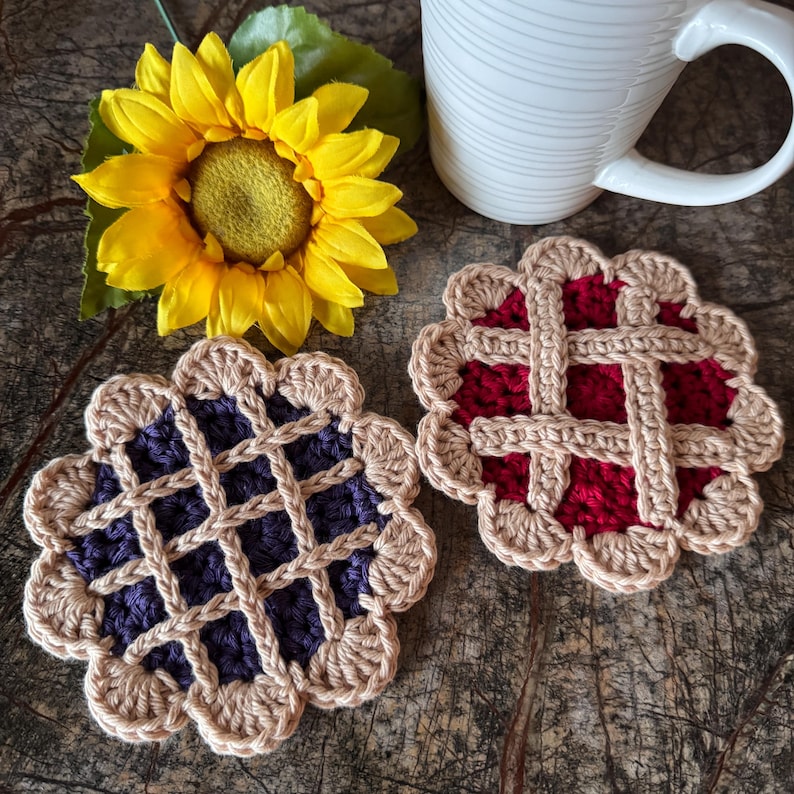 Crocheted Pie Coasters Set of 2: Cherry, Blueberry, Raspberry, Apple ...