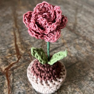 Mini Crocheted Rose & Pot, Crochet Tea Rose, Rose and Vase, Home Decor ...