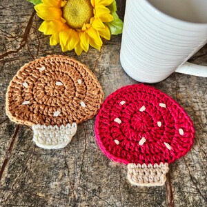 Crocheted Mushroom Coaster Set of 2, Toadstool Coaster, Cotton Coasters ...