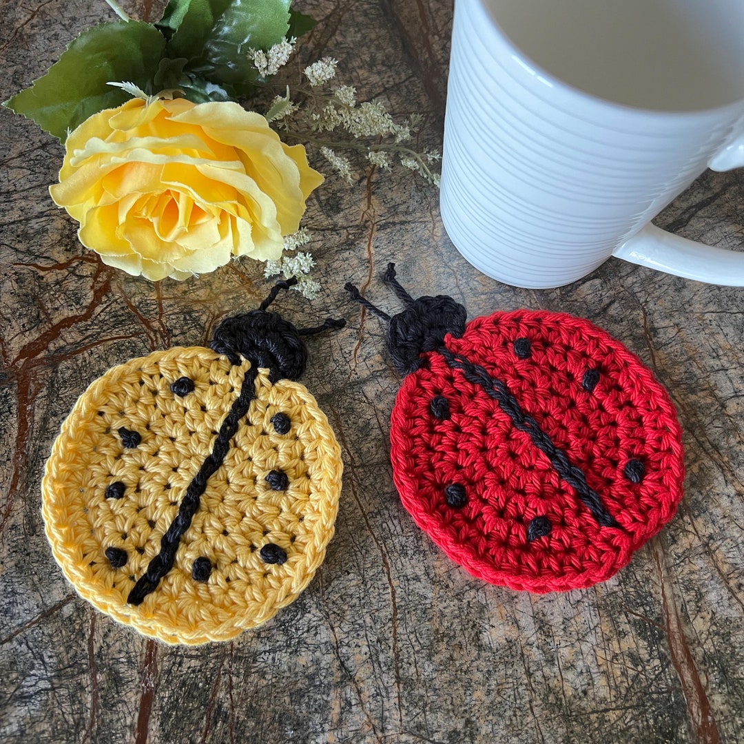 Crocheted Ladybug Coasters Set of 2, Crochet Coasters, Unique Gift ...