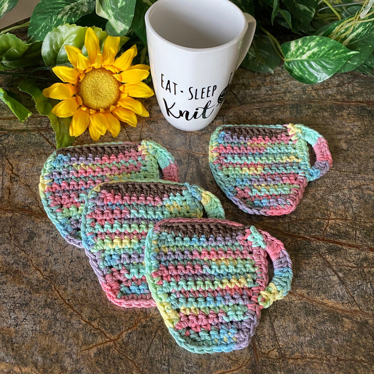 Crochet Cup Coasters Set of 4 Coffee Cup Coaster Crocheted | Etsy