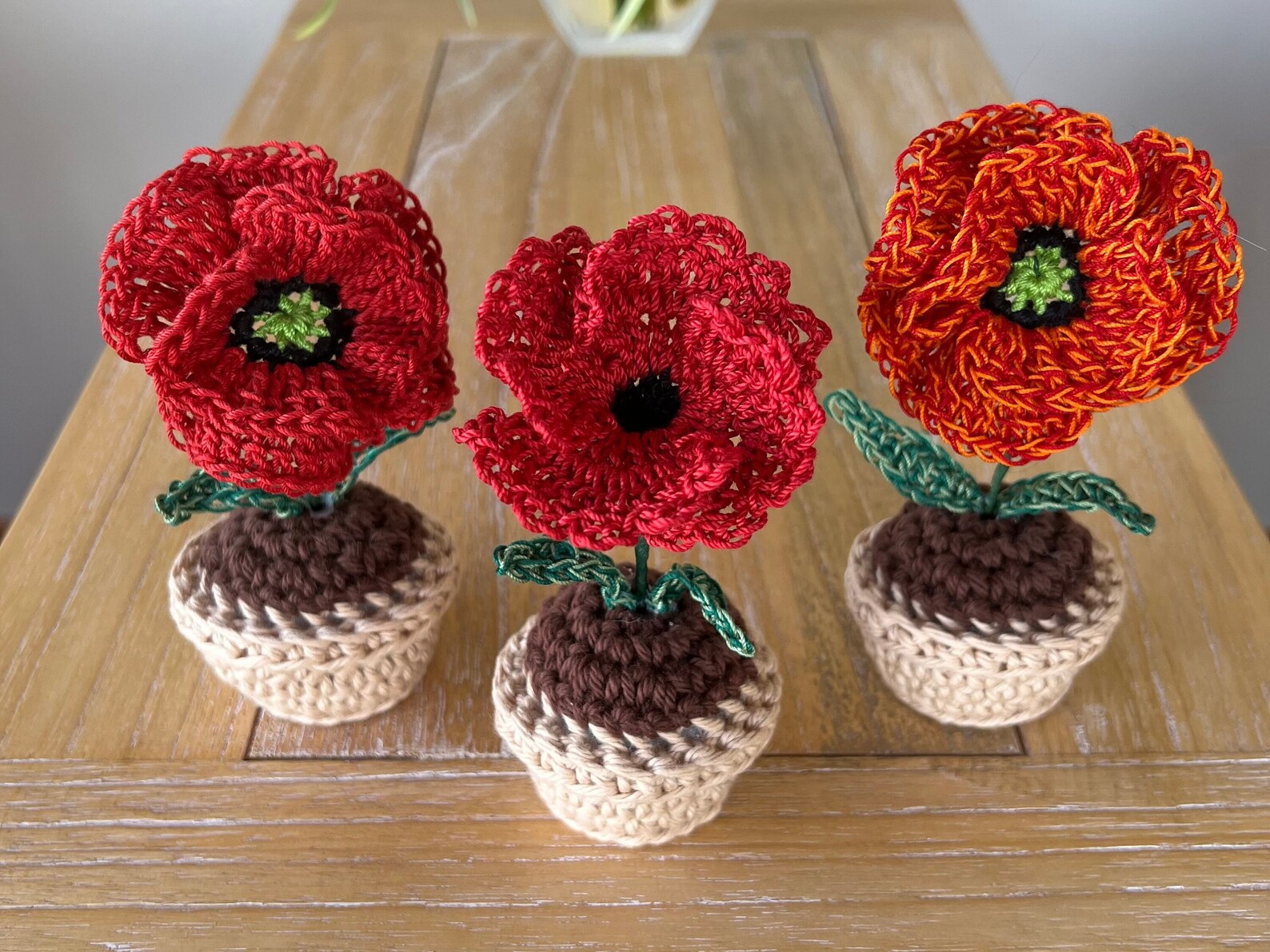 Mini Poppy in a Pot Crochet Poppy Crocheted Poppy and Vase - Etsy