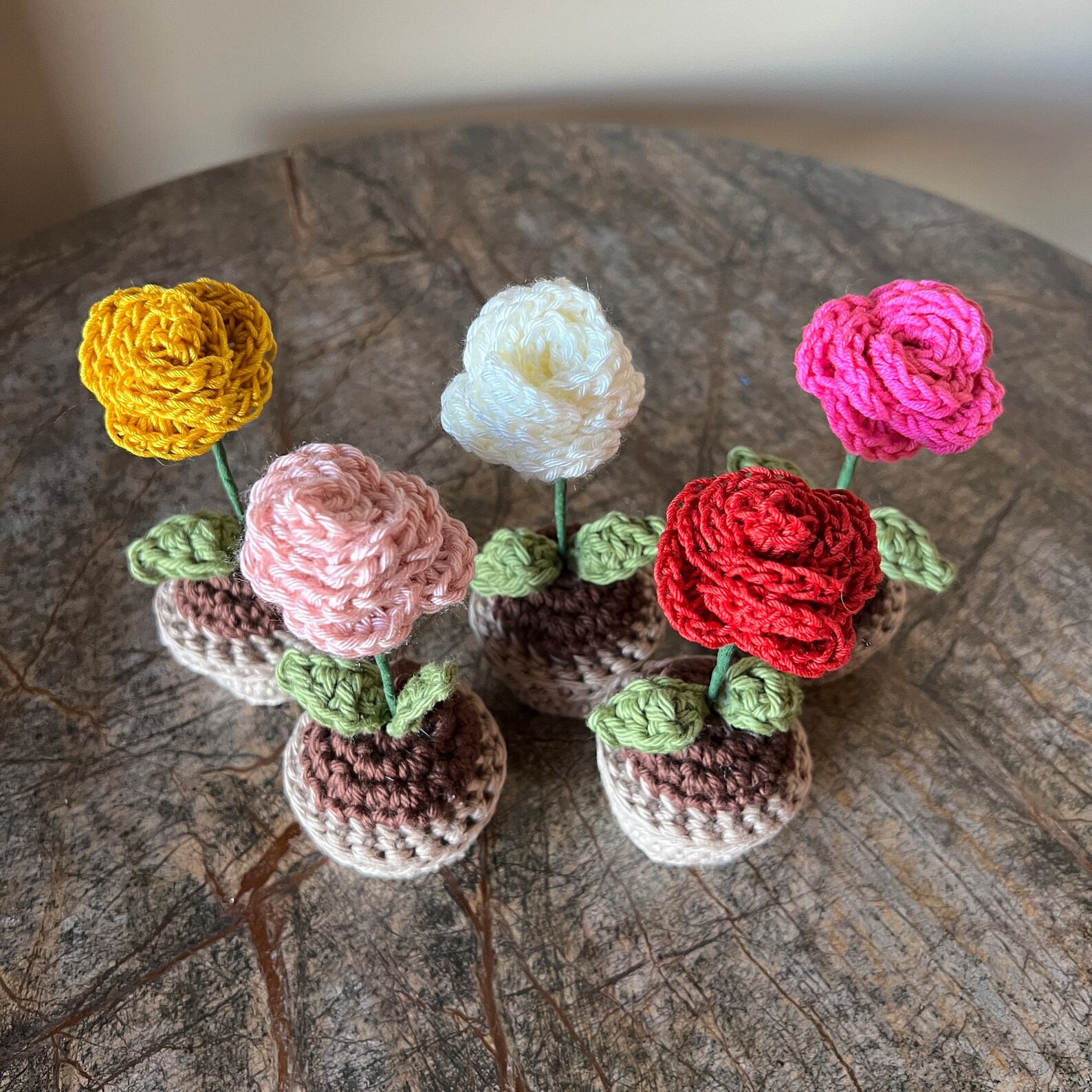 Mini Crocheted Rose & Pot Crochet Tea Rose Rose and Vase - Etsy