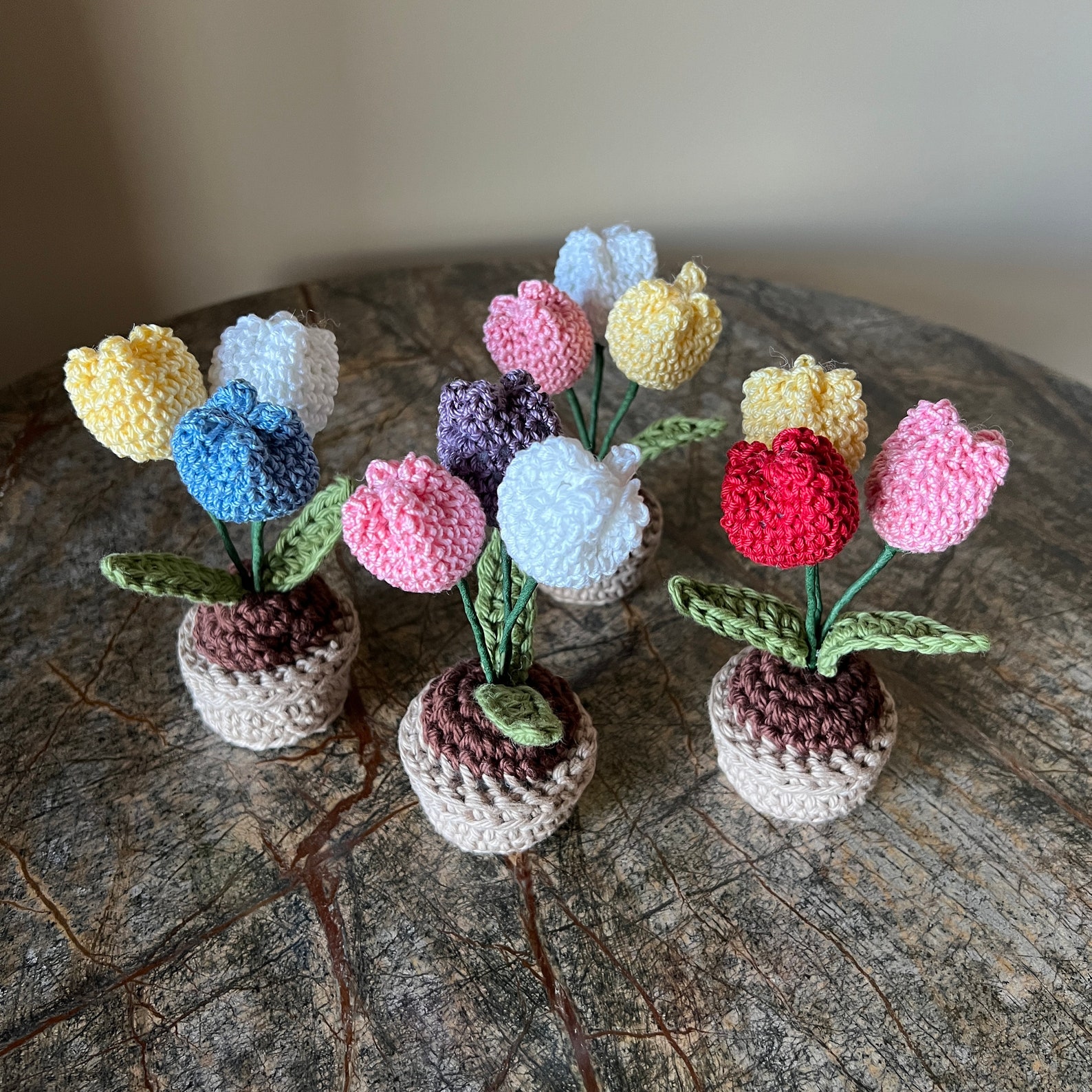 Mini Tulip Trio & Pot Crochet Amigurumi Tulips Crocheted - Etsy