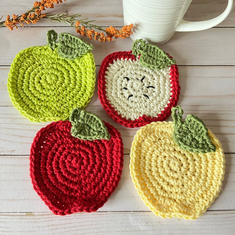Crochet Apple Coasters Set, Teacher Gift, Fruit Decor - Etsy