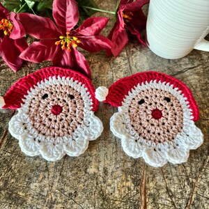 Santa Coaster Set of 2, Crocheted Coasters, Crochet Santa, Tree ...