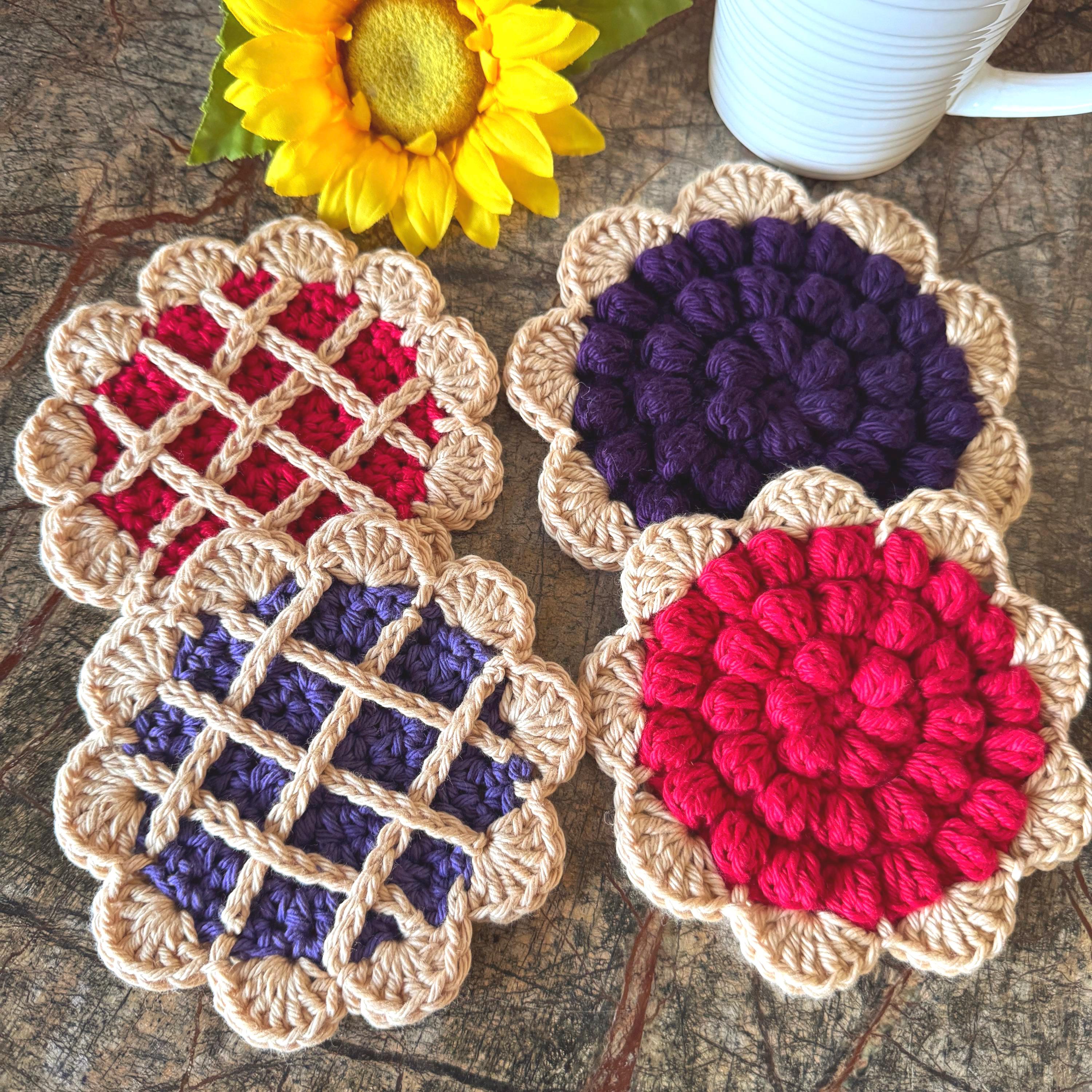 Crocheted Pie Coasters Set of 2: Cherry, Blueberry, Raspberry, Apple ...