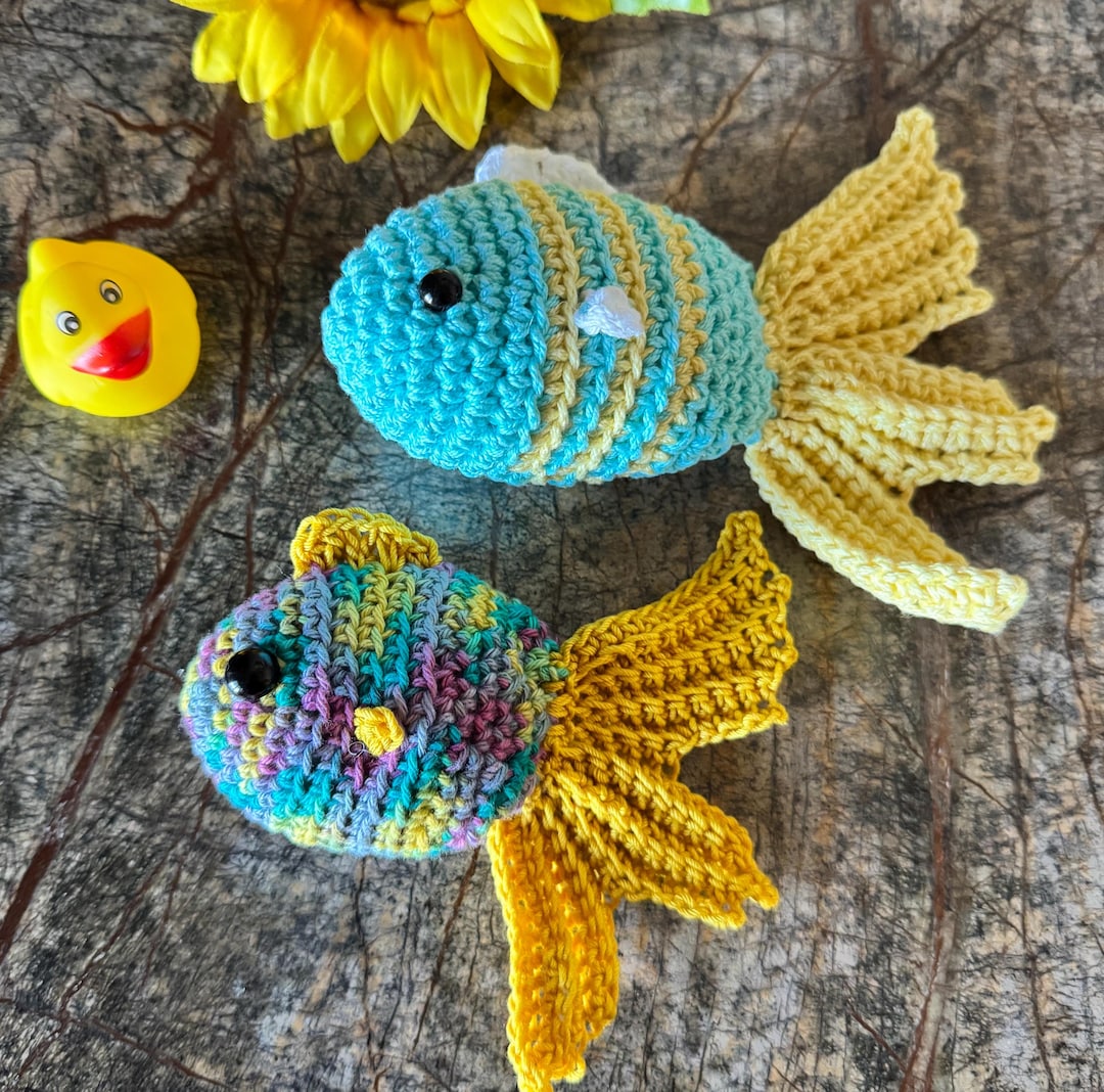 Crocheted Fish Plushy, Mosaic Goldfish Plushie, Unique Gift, Stuffed ...